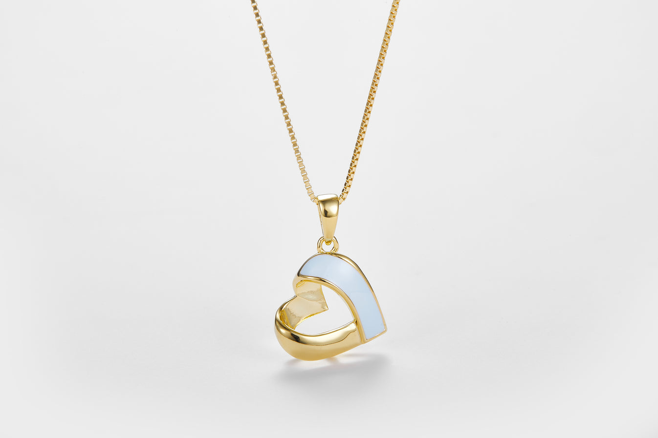 SMALTO Silver Sideway Heart Necklace – Yellow Gold with Celeste Enamel ...